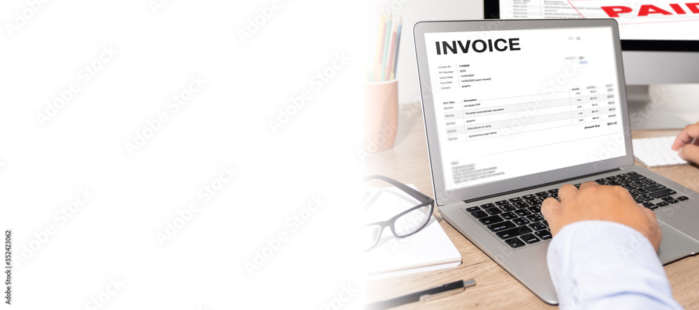 Businessman work Using The Computer Calculating Invoice In Office ...