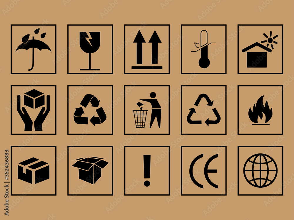 Fragile or Package Label stickers set. Fragile box, cargo warning ...