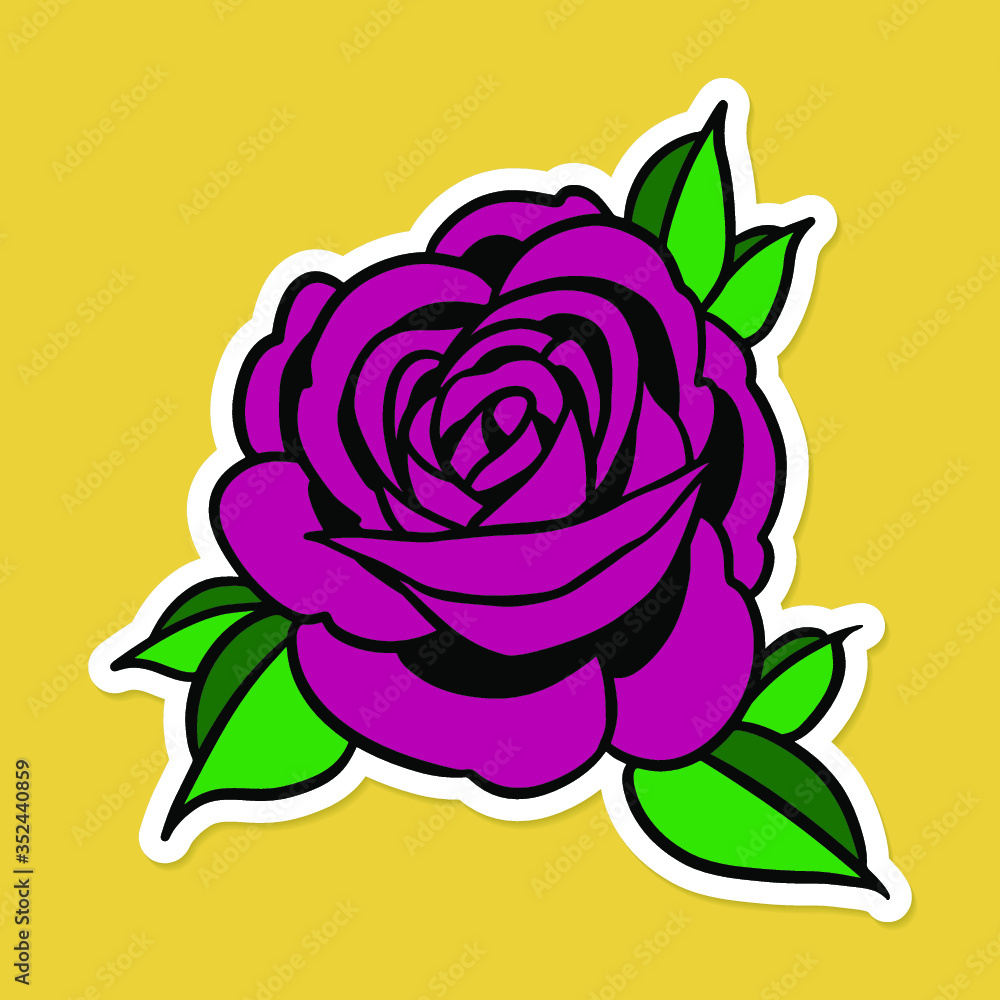 Rose sticker overlay with a white border on a yellow background vector ...