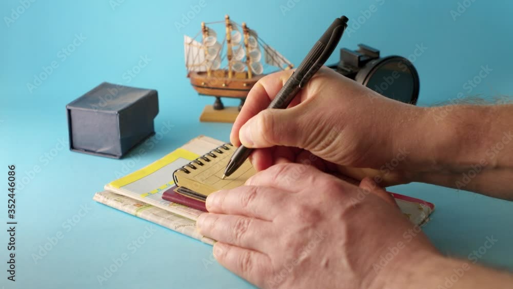 Man plan travel holiday trip vacation adventure while handwriting ...