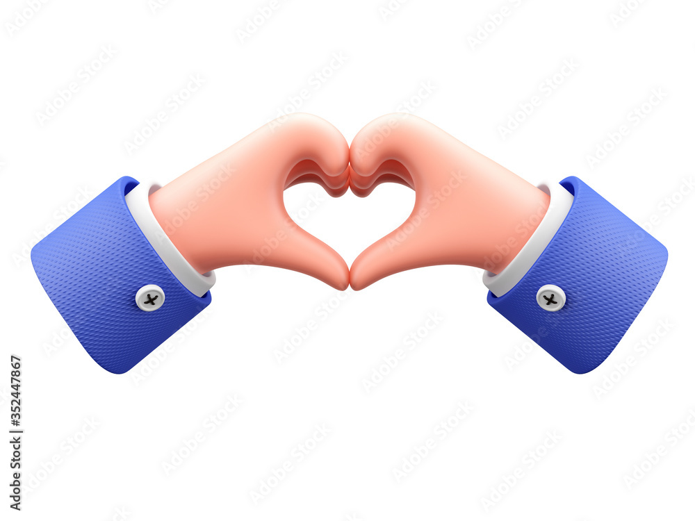 Cartoon character hands making a heart shape on white background. Stock ...