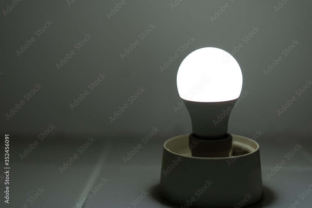 Round white LED in a modern style on a light background. Banner ...
