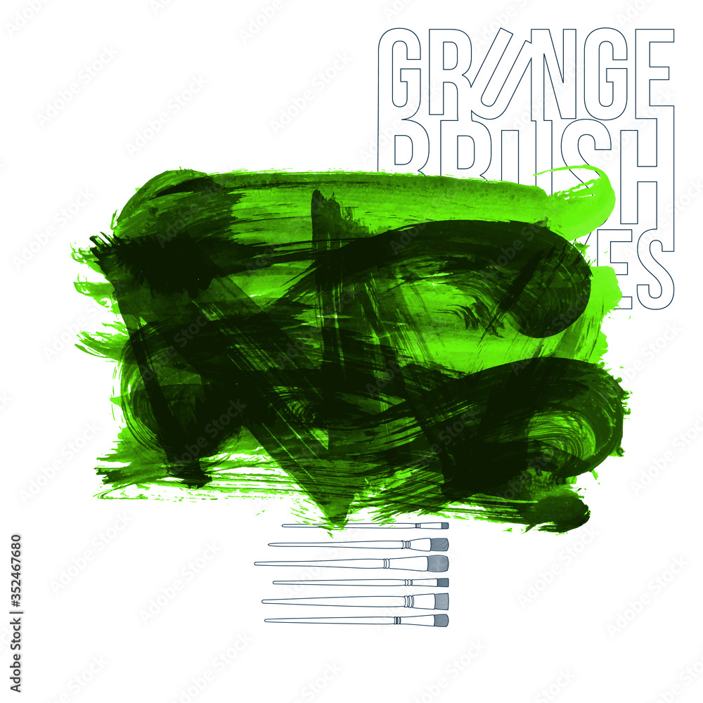 Green brush stroke and texture. Grunge vector abstract hand - painted ...