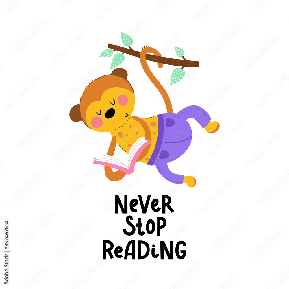Monkey reading book illustration Stock Vector | Adobe Stock