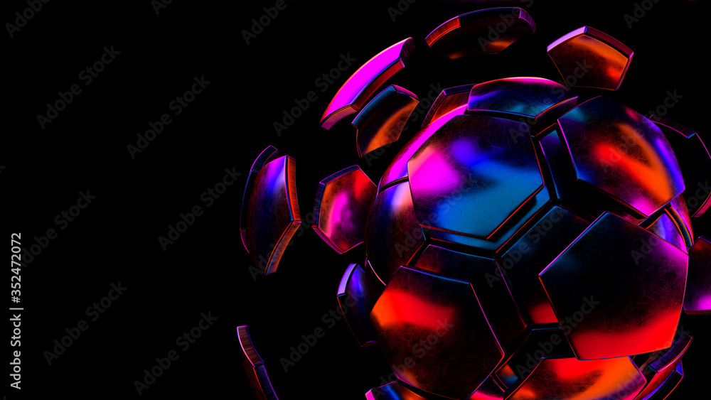 Soccer ball hexagon segments in iridescent neon vivid colors. 3d ...
