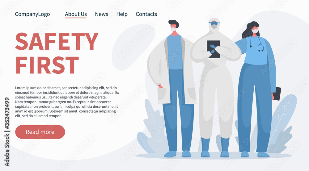 Flat vector banner landing concept with brave doctors and nurses in ...