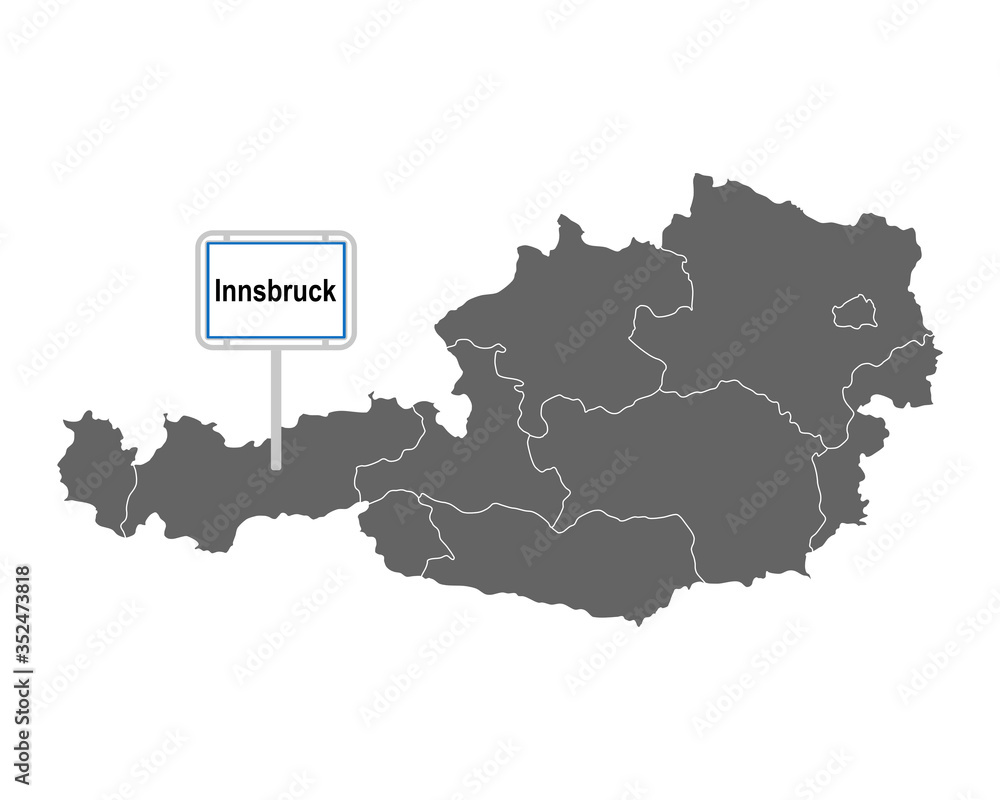 Landkarte von Österreich mit Ortsschild von Innsbruck Stock Vector ...