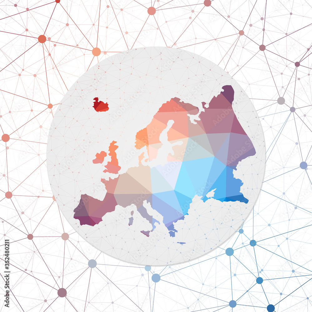 Abstract vector map of Europe. Technology in the continent geometric ...