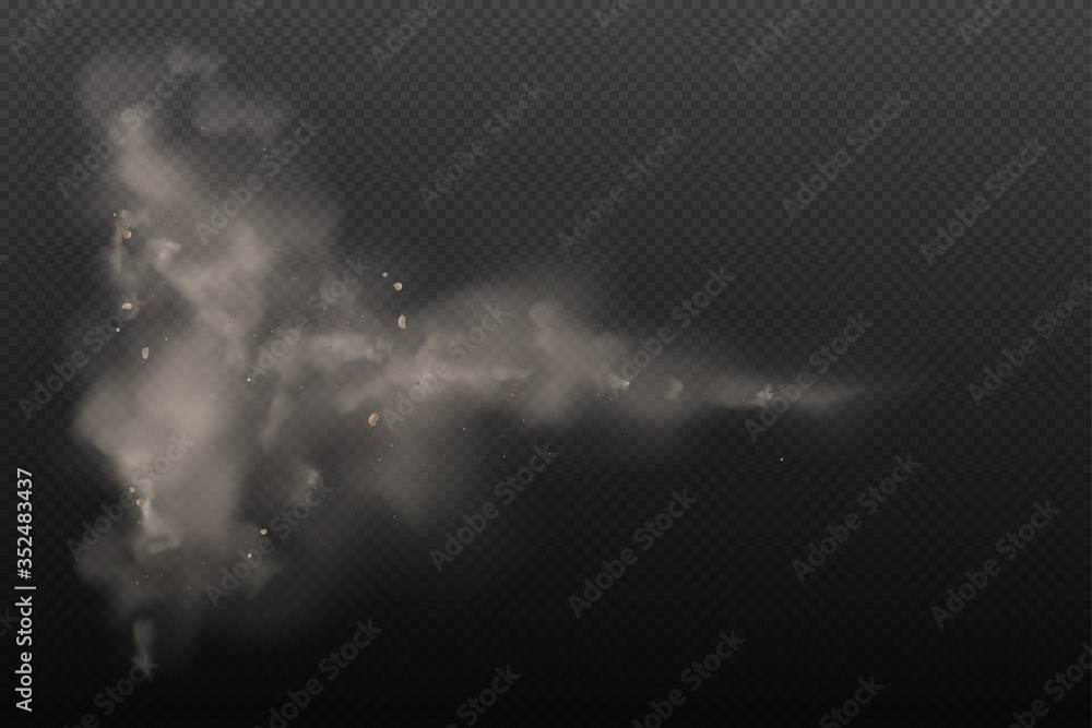 3d Yellow and Browon Dust on Vector Dark Transparent Background. Dust ...