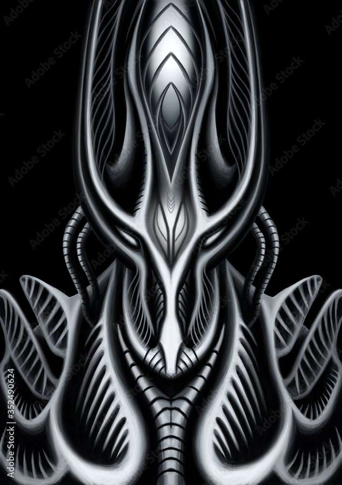 Cosmic, horror, dark biomechanical, intelligent creature, alien in ...