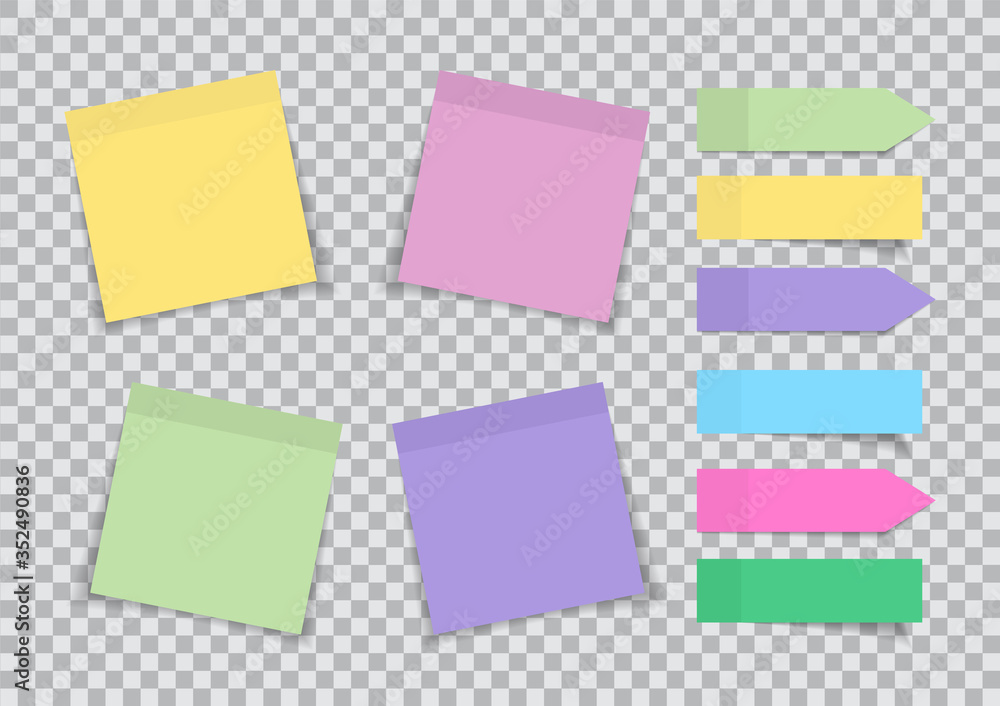 Note paper post. Sticky memo. Blank sticker for reminder. Color labels ...