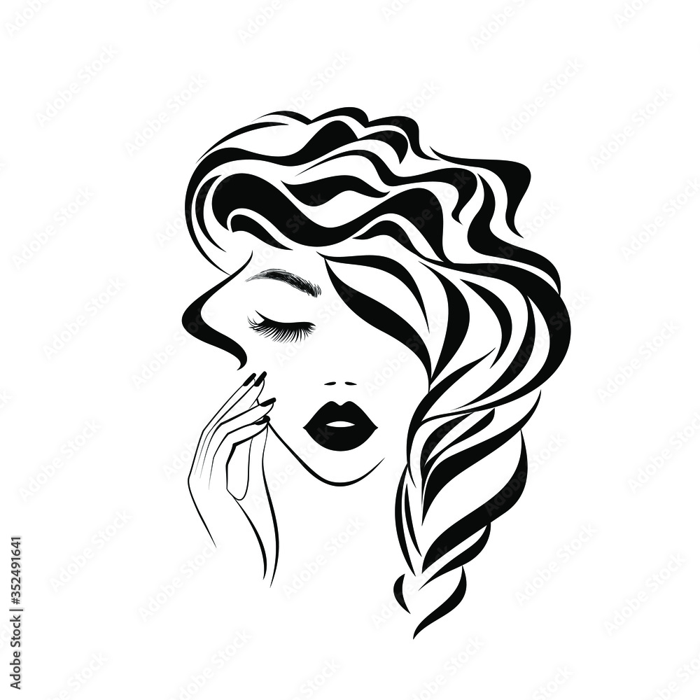 Vecteur Stock Beautiful Sexy Face Red Lips Hand With Red Manicure