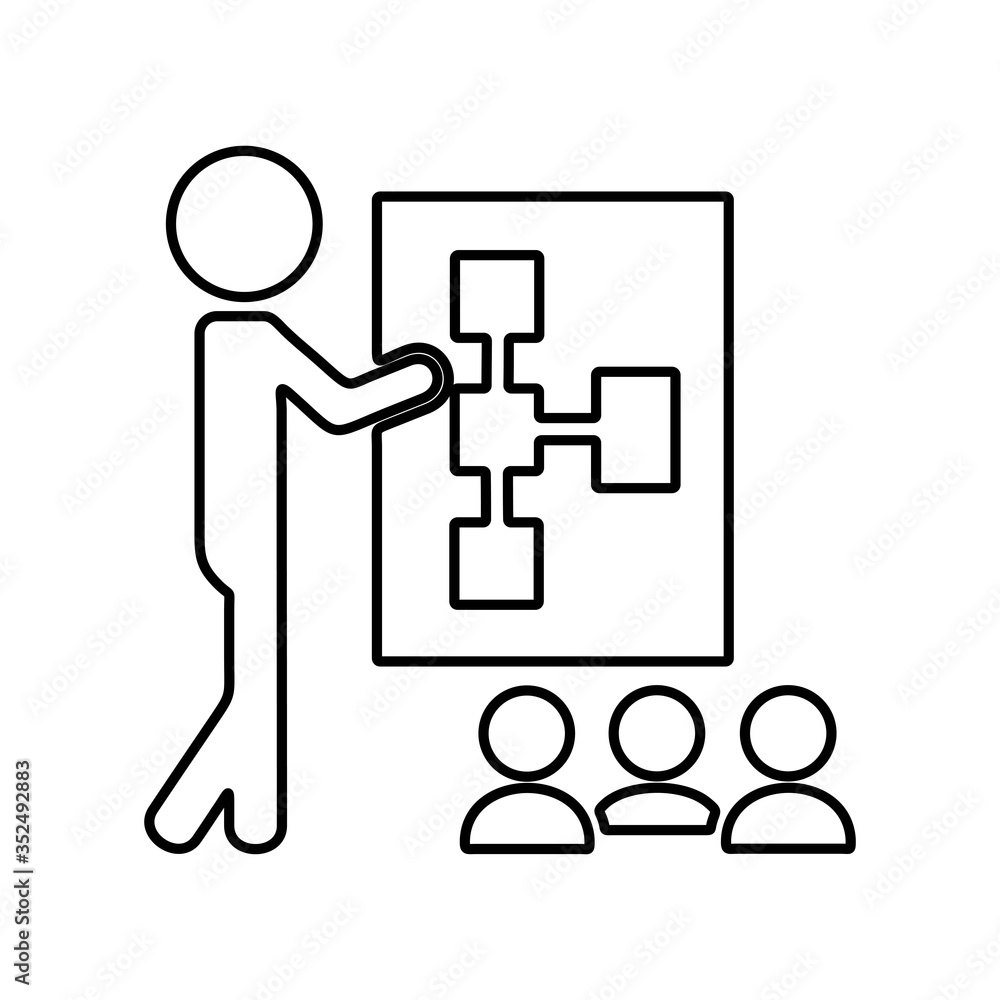 Presentation icon. Business meeting sign. Employee presenting report ...
