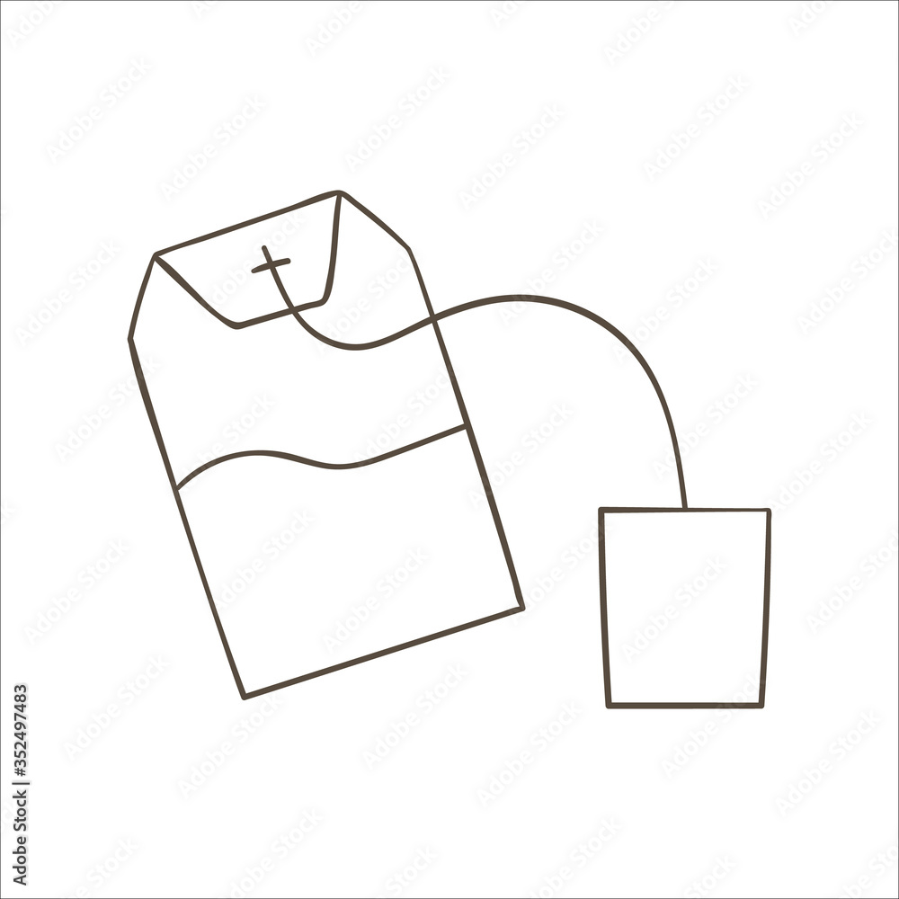 Teabag line icon. Black and white tea bag vector illustration. Linear ...