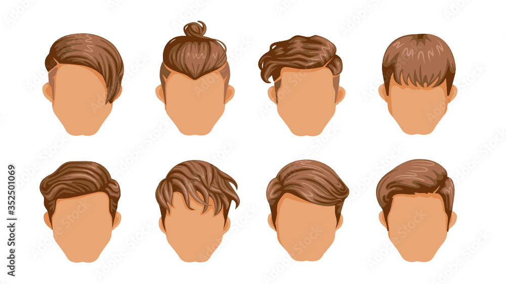 Men hair. Set of men cartoon hairstyles. Collection of fashionable ...