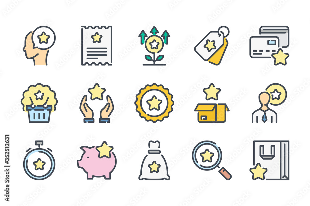 Loyalty Program and Client Bonuses related color line icon set ...