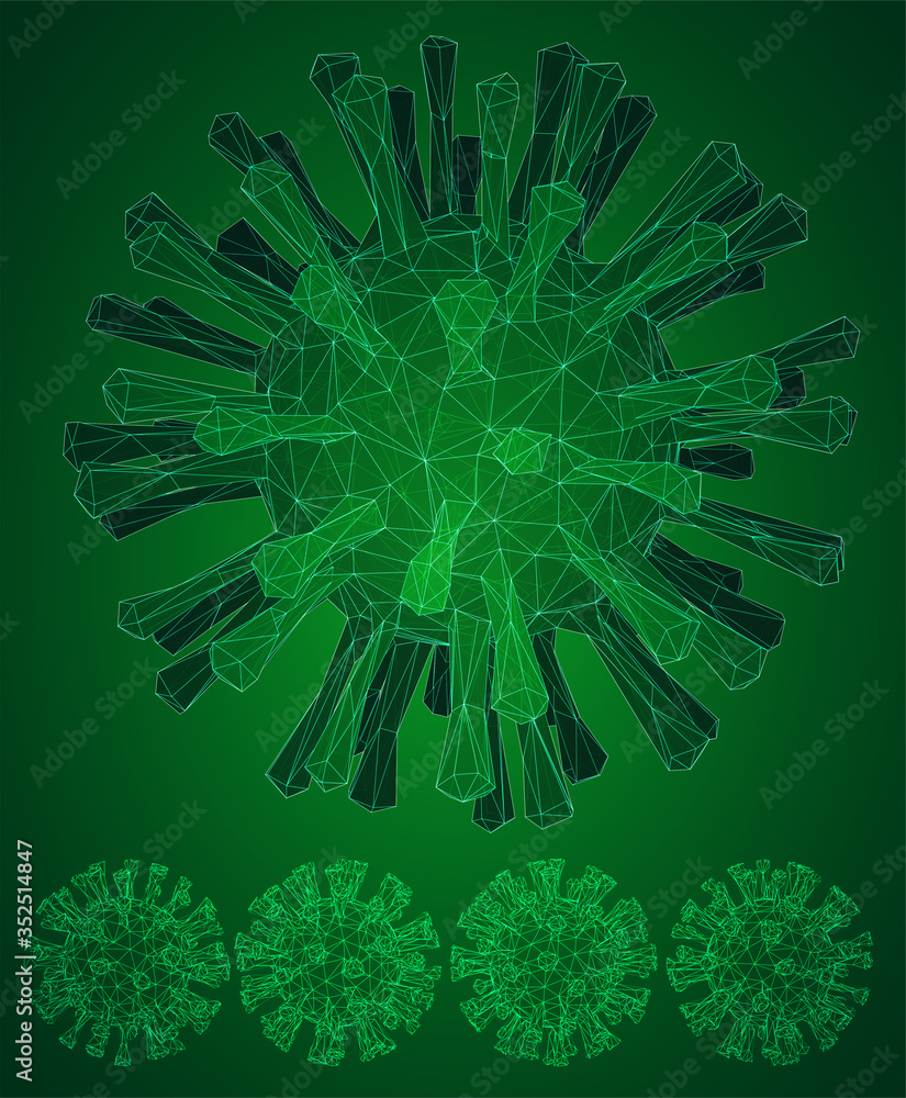 vector set of 3d models of corono virus and bacteria on a colored ...