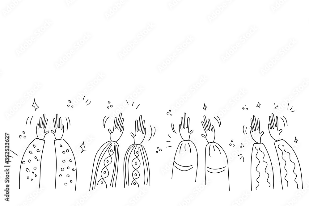 Black outline human hands, applause, clapping ovation in doodle. Vector ...