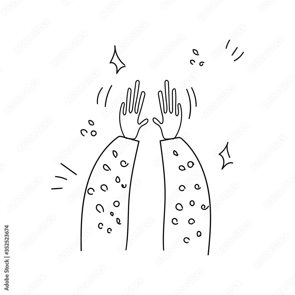 Black outline human hand, applause, clapping ovation in doodle. Vector ...