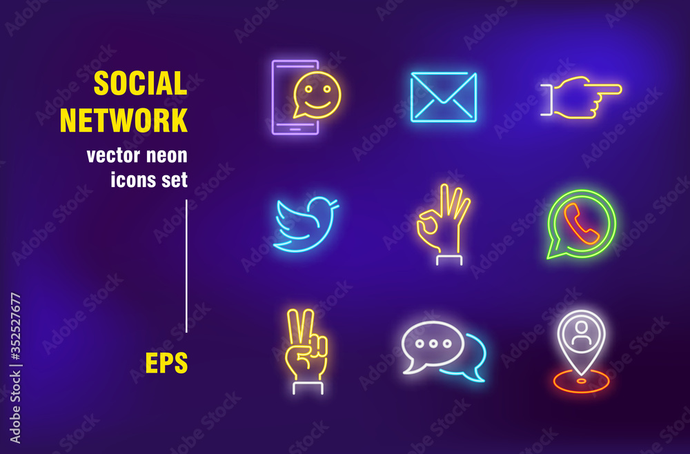 Social network signs set. Internet communication elements, message, ok ...
