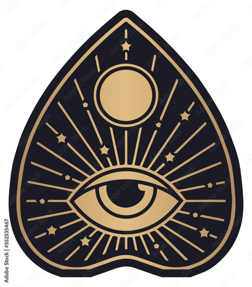 Ouija planchette with eye of providence line art, vector illustration ...