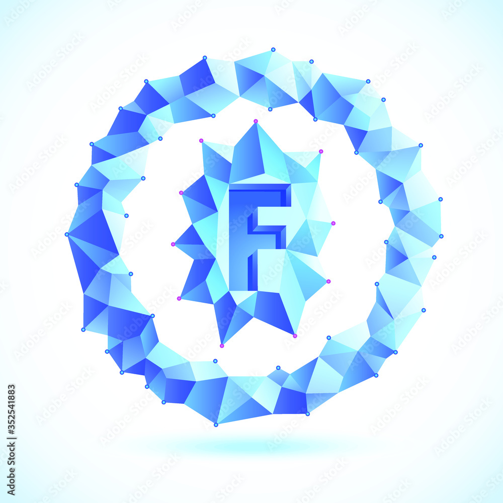 Polygonal letter symbol in the distort shape circle. Blue color gamma ...