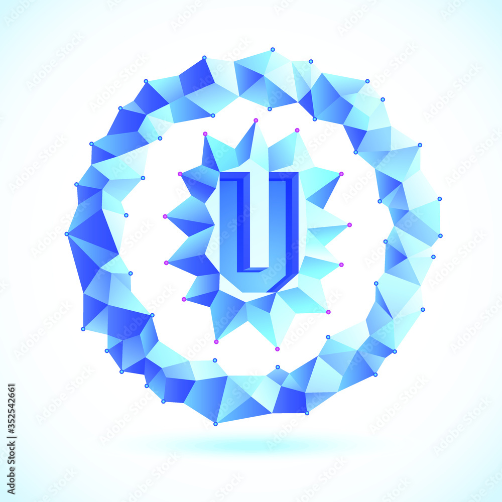 Polygonal letter symbol in the distort shape circle. Blue color gamma ...