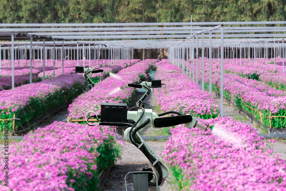 Automatic agricultural technology robot arm watering plants flower ...