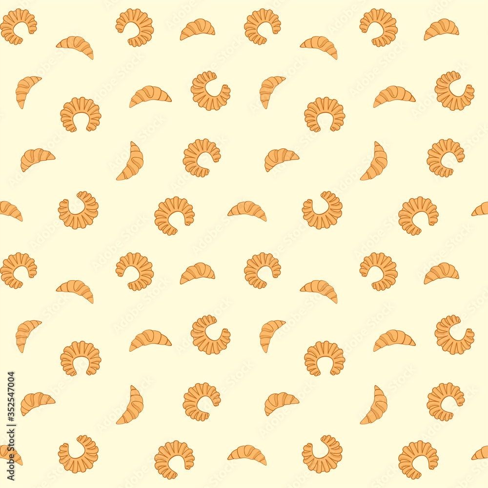 Vecteur Stock Fresh pastry. Croissants, bagels on a pale yellow ...