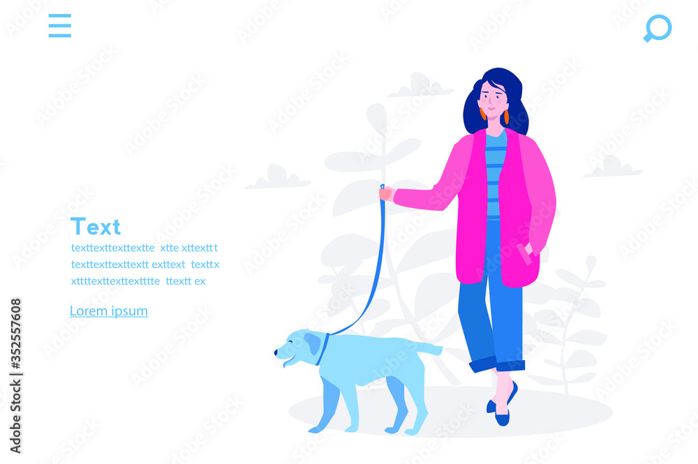 Women with dog. Vector illustration for web banner, infographics ...