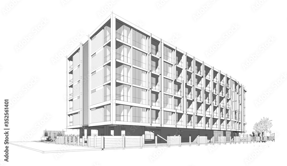 Abstract wireframe of building, 3D render Stock Illustration | Adobe Stock