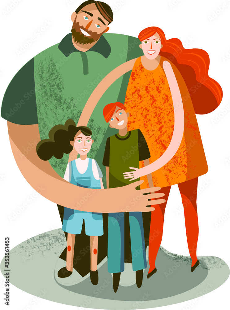 Happy family vector portrait. Mother, father and two kids: son and ...