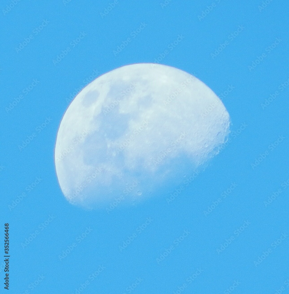 Low Angle View Of Moon Against Clear Blue Sky Stock Photo | Adobe Stock
