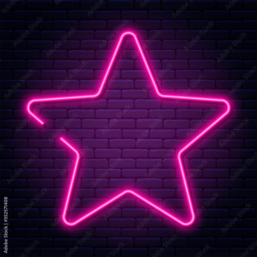 Neon sign in star shape. Bright neon light, illuminated star frame ...
