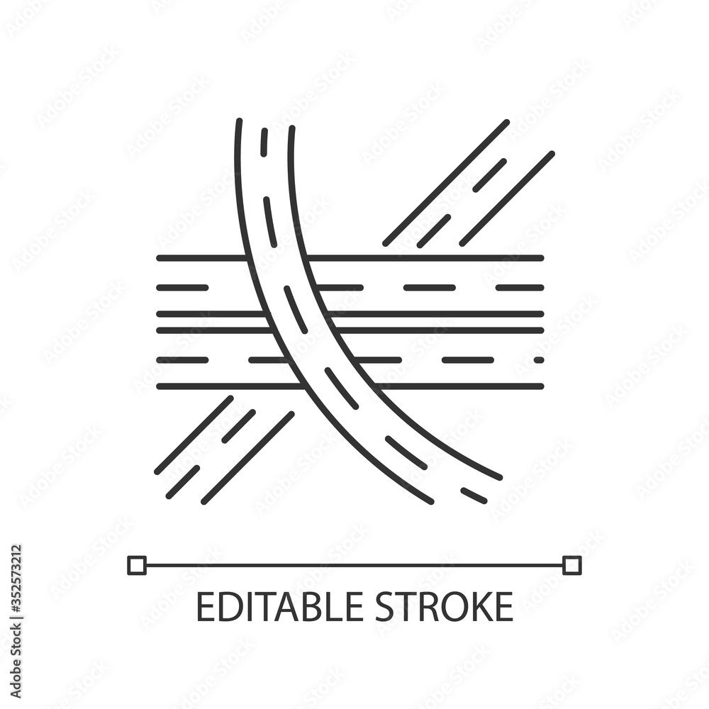Multi level junction pixel perfect linear icon. Highway system ...