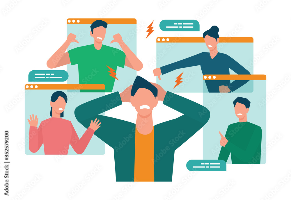 Cyberbullying concept. Online harassment with unfriendly mean Stock ...