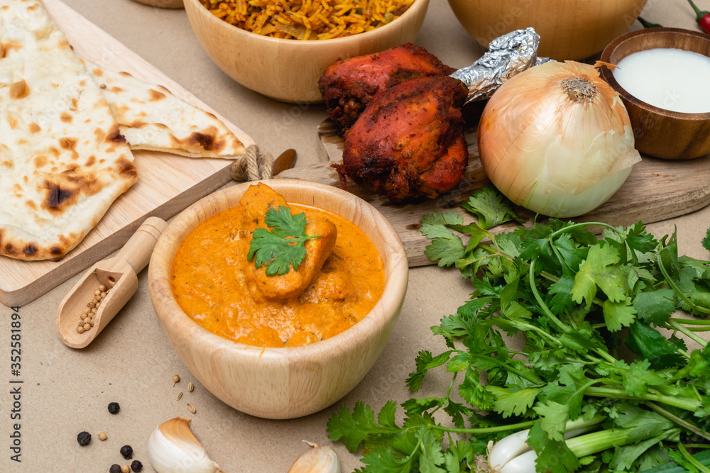 Various indian food menus, biryani rice, butter chicken, tandoori, bean ...