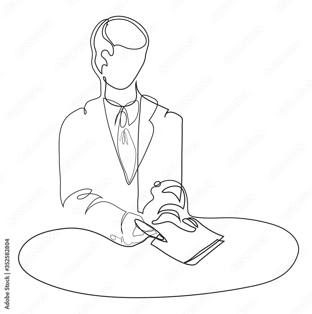 One continuous line drawing of man in job interview. One line drawing ...