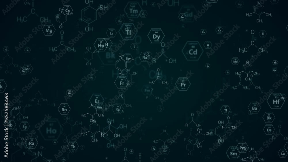 Periodic elements and chemistry structural formula.Seamless zoom in ...