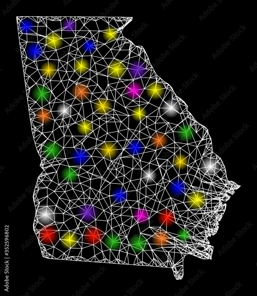Web mesh vector map of Georgia State with glitter effect on a black ...