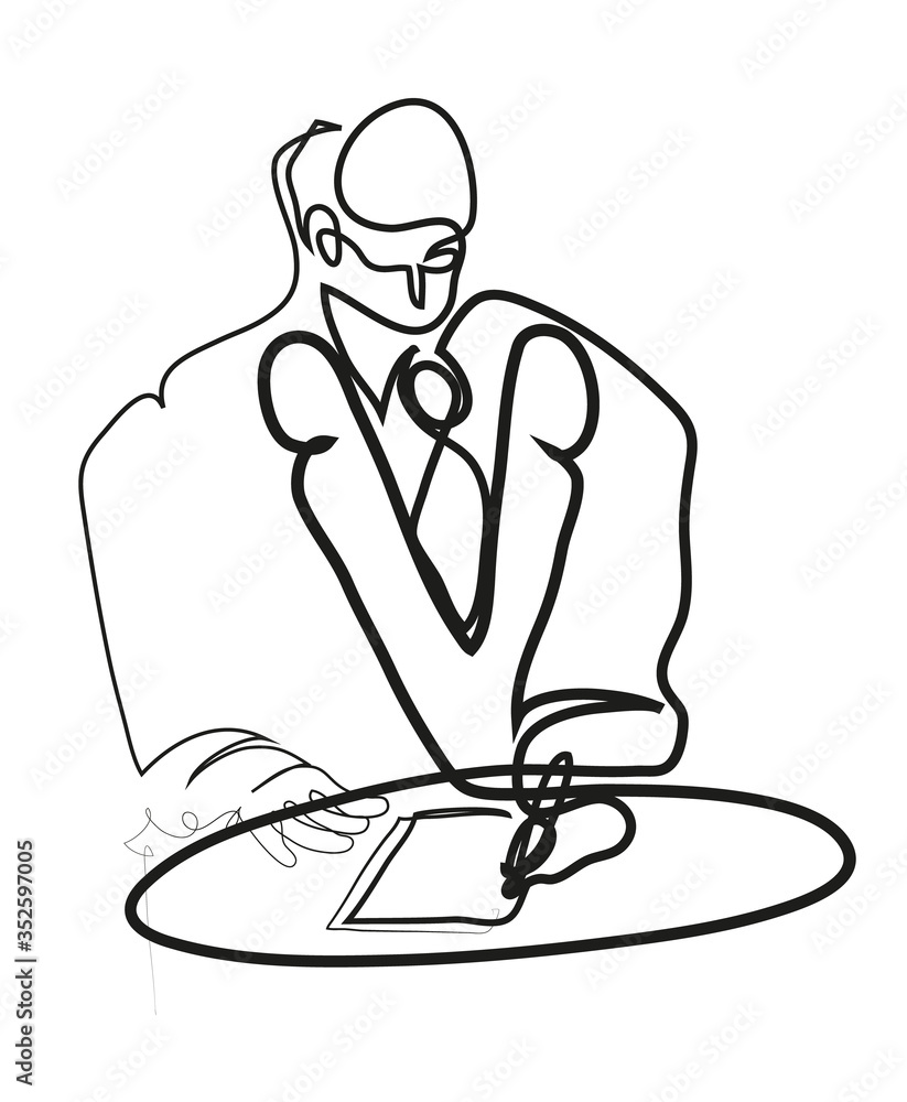 One continuous line drawing of man in job interview. One line drawing ...