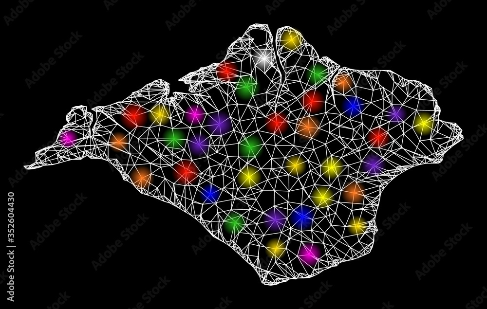 Web mesh vector map of Isle of Wight with glow effect on a black background. Abstract lines ...