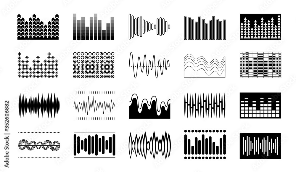black audio waves widget illustration, sound waves icon set, voice wavy ...