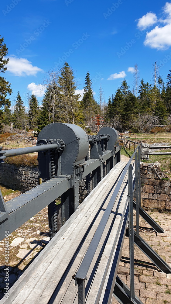 Historic flood relief system with a bridge from the old dam Oderteich ...