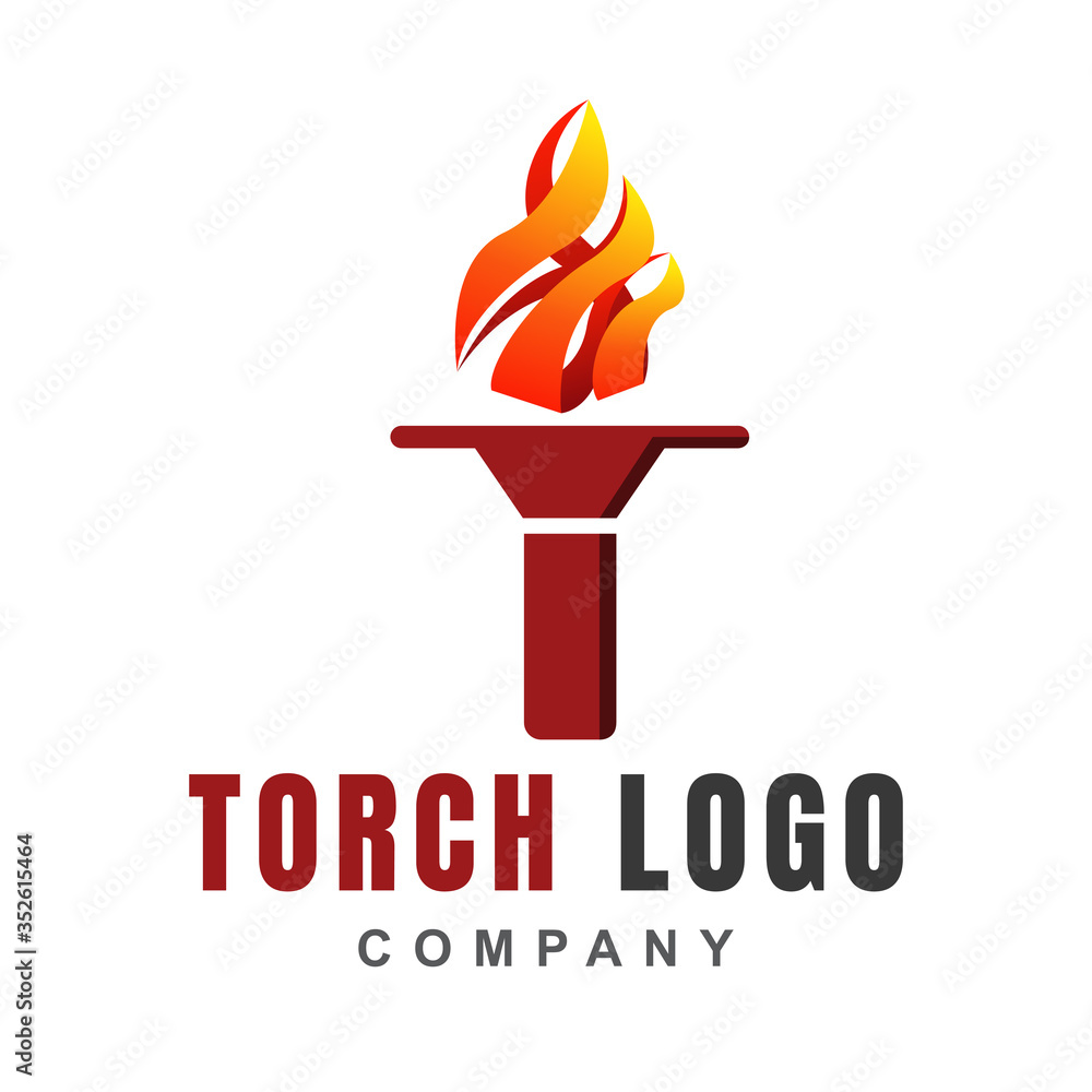 Torch logo icon design template with burning flame fire shape. Light ...