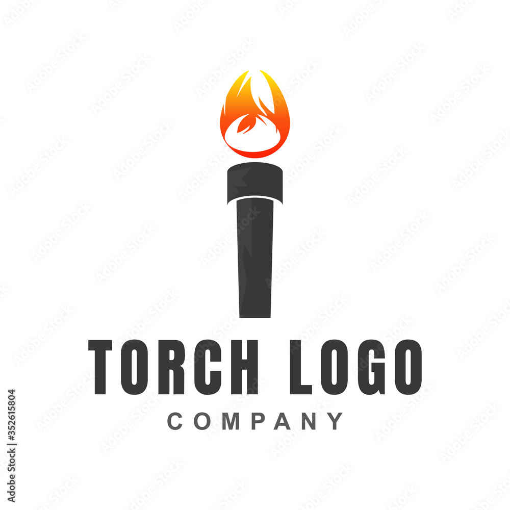 Torch logo icon design template with burning flame fire shape. Light ...