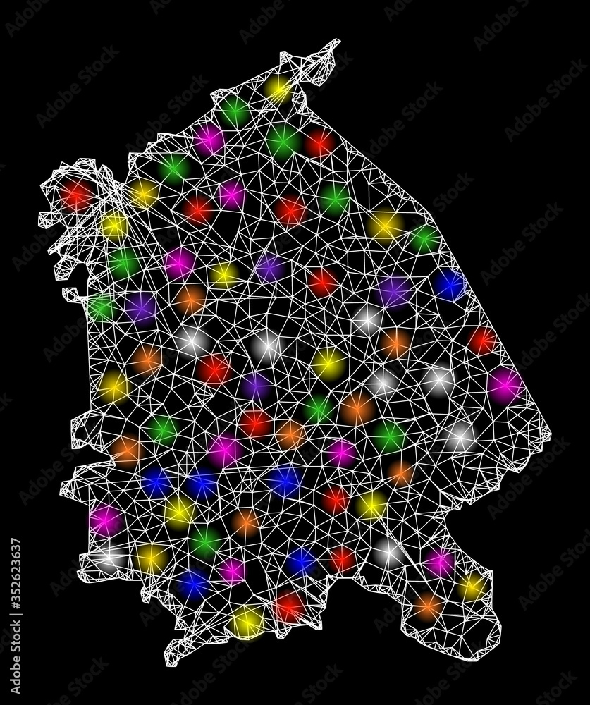 Web mesh vector map of Pavlodar Region with glow effect on a black ...