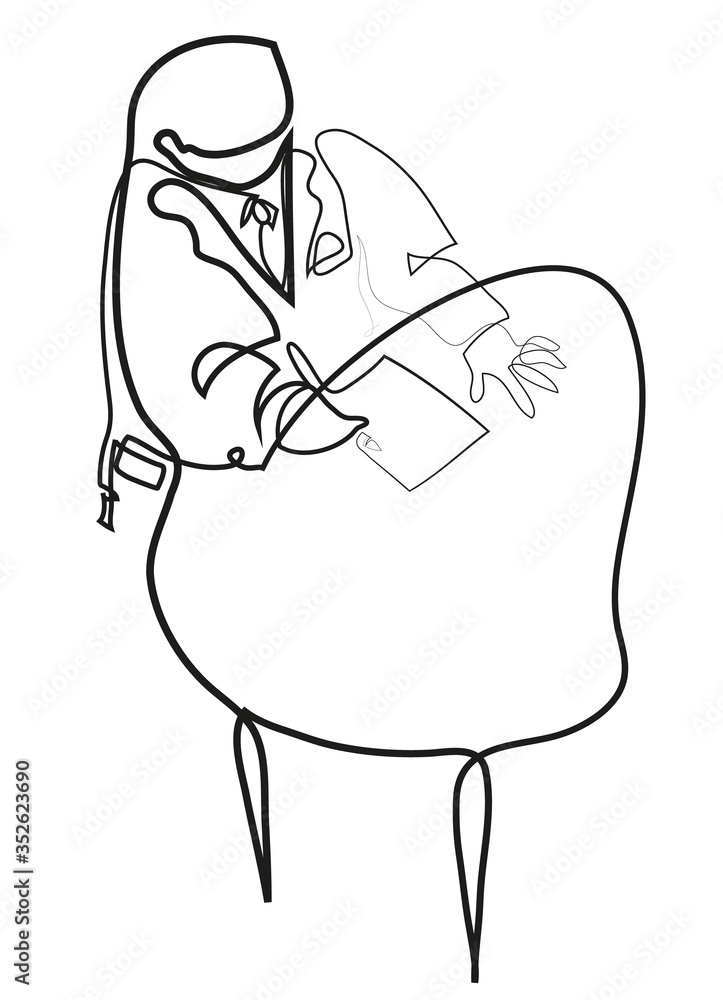 One continuous line drawing of man in job interview. One line drawing ...