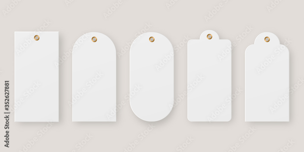 Realistic price tag. Sale tag set. Blank paper price label mockup ...