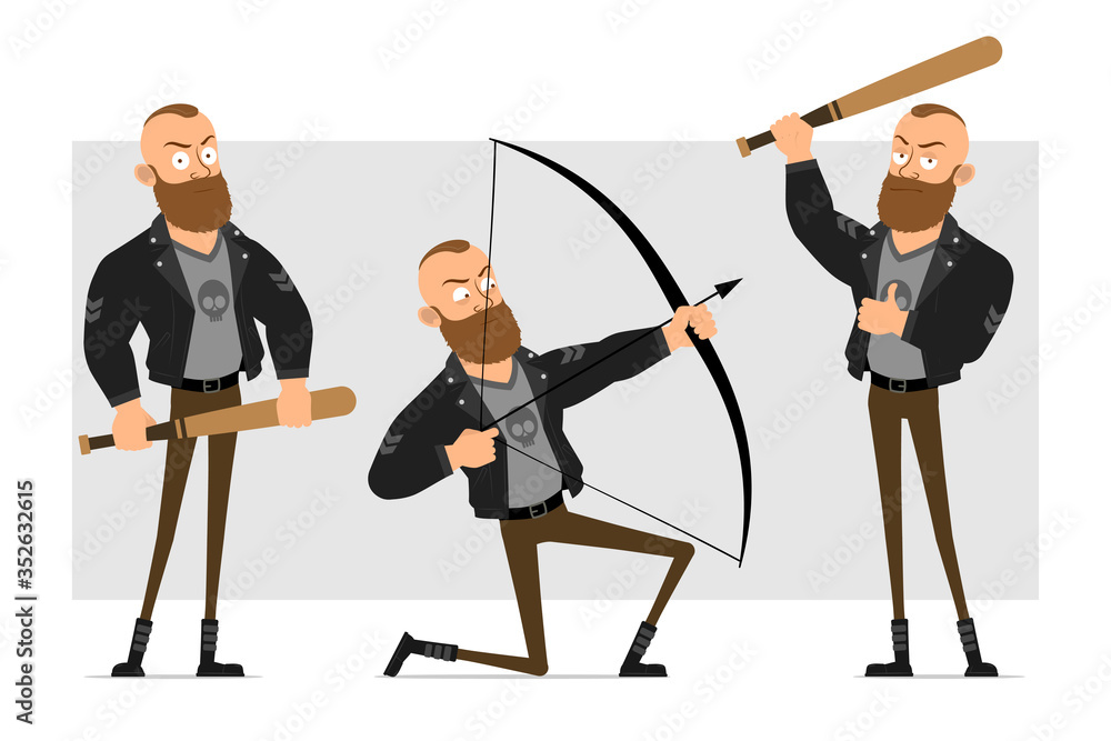 Vecteur Stock Cartoon flat funny strong bearded punk hooligan with ...